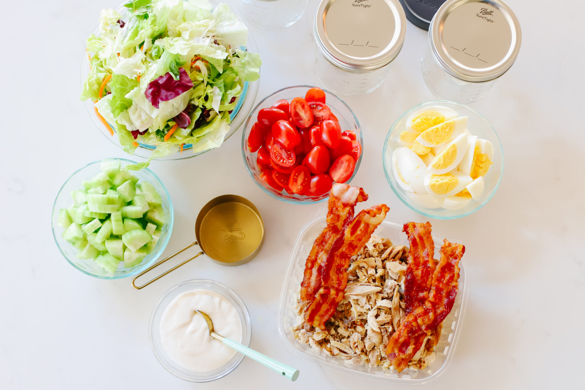 How to Food Prep Ball Mason Jar Cobb Salad - Seven Graces